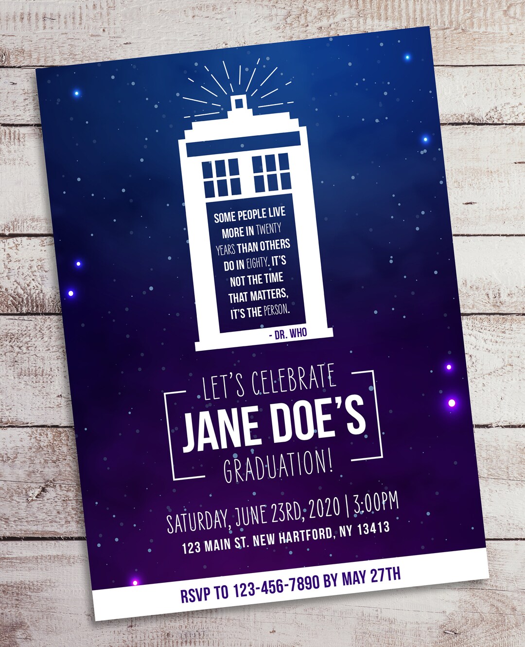 Custom Dr. Who Graduation Invitation - DIGITAL FILE ONLY - Etsy