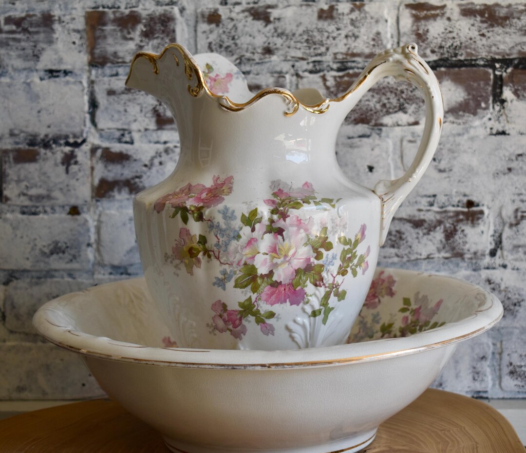 Antique Edwin M. Knowles Pitcher and Wash Basin - Etsy