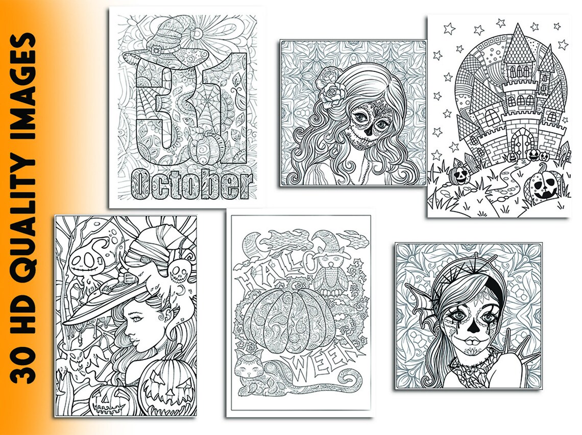 Halloween Coloring Book - Adult Coloring Book - 30 Printable Halloween ...