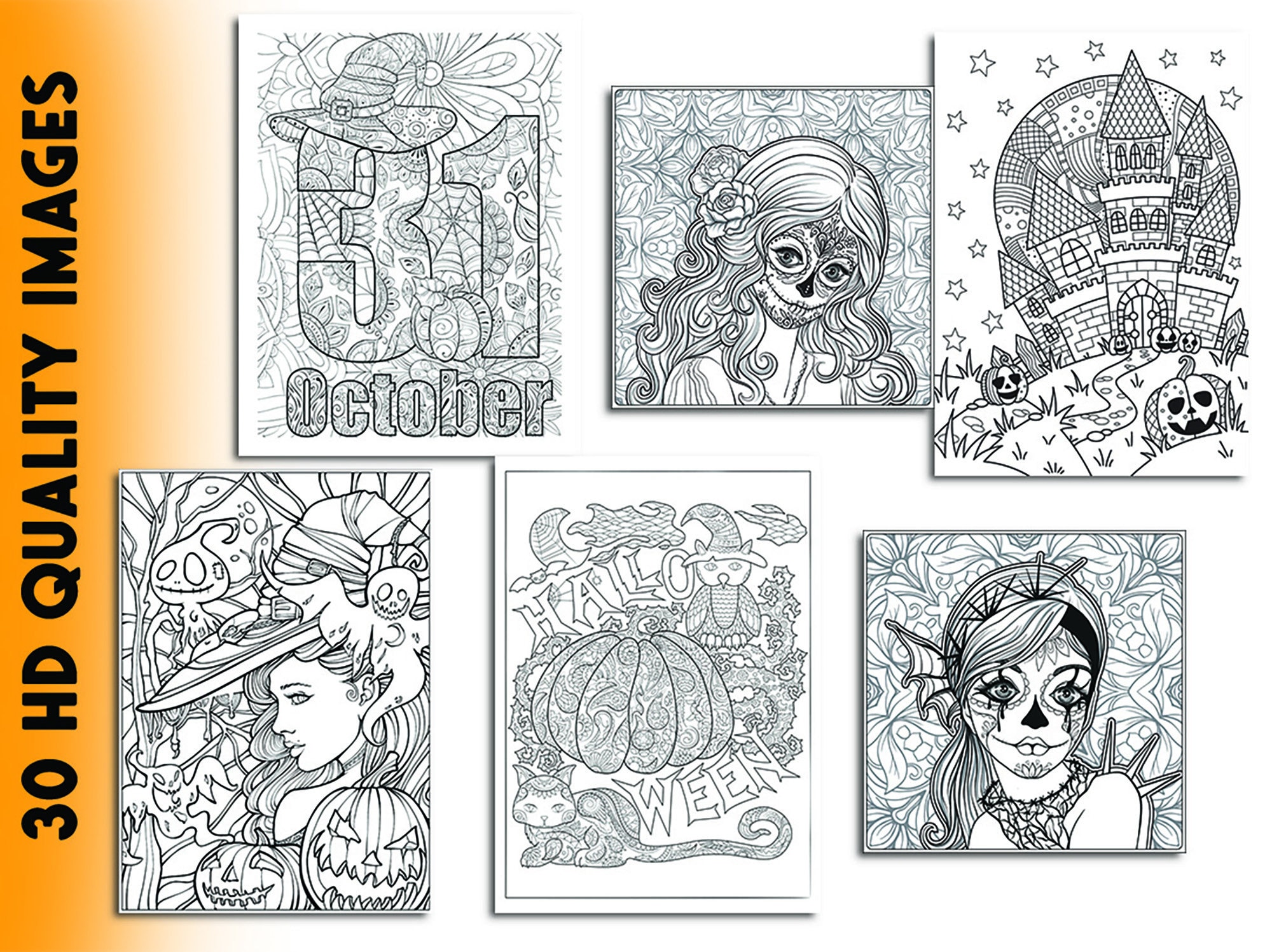 Halloween Coloring Book - Adult Coloring Book - 30 Printable Halloween ...