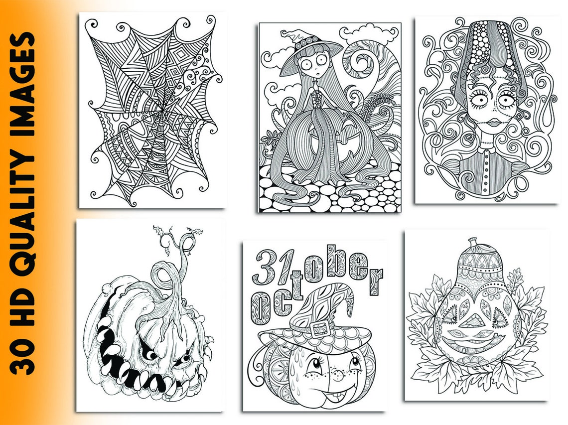 Halloween Coloring Book - Adult Coloring Book - 30 Printable Halloween ...