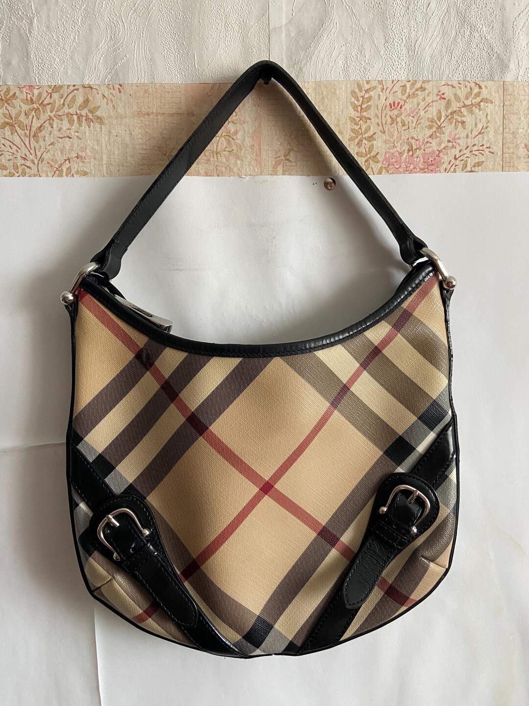 Vintage Burberry Hobo Bag Made of Vinyl Canvas With Nova Check Pattern ...