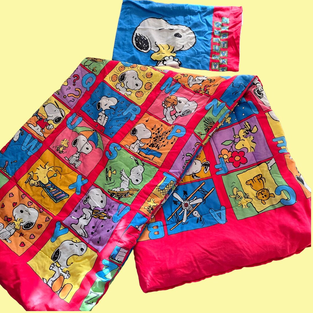 Vintage Snoopy Peanuts Comforter Pillow Sham Set Twin Size Alphabet - Etsy