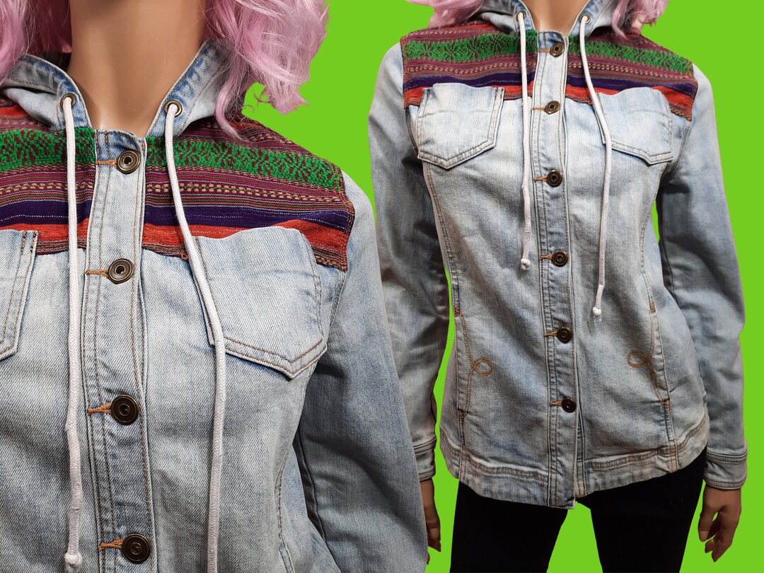 Y2K Hooded Denim Jacket Blue Light Wash Womens Size S - Etsy