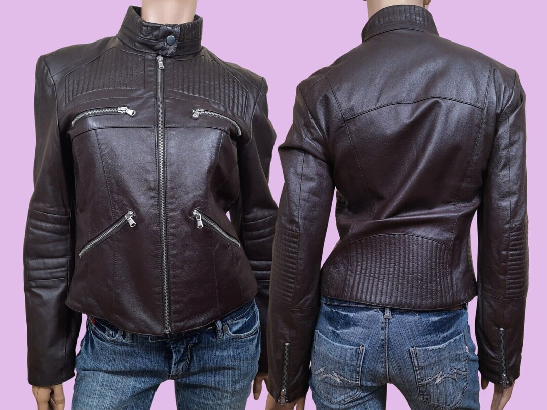 Y2K Leather Moto Jacket Dark Brown Short Fitted Size S Oscar Leopold - Etsy