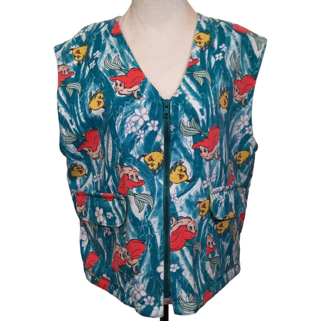 Vintage 90s Disney Little Mermaid Ariel Vest Size L Blue Full Zip ...