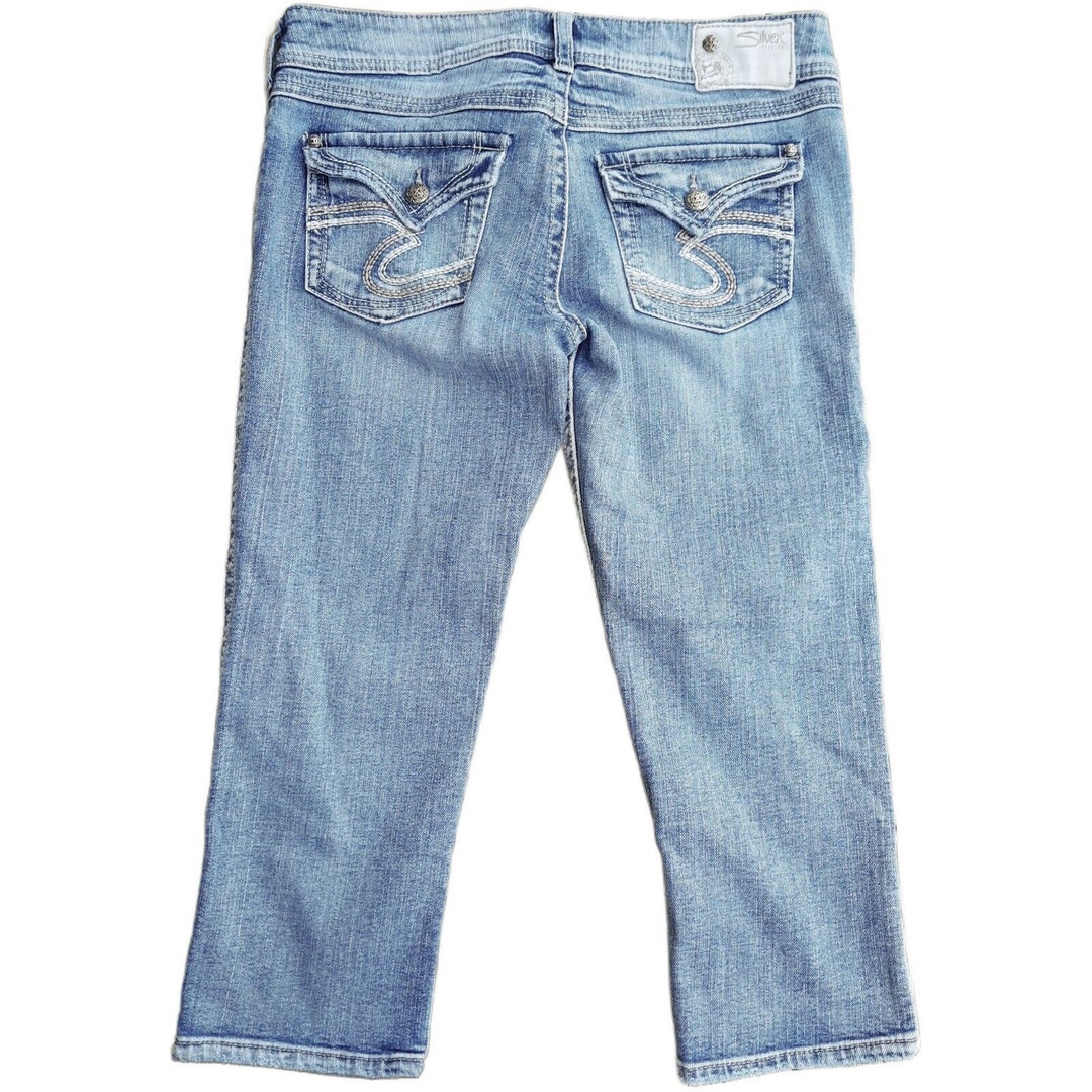 Y2K Silver Mckenzie Capri Jeans Womens 28 Low Rise Flap Pockets 2000s ...