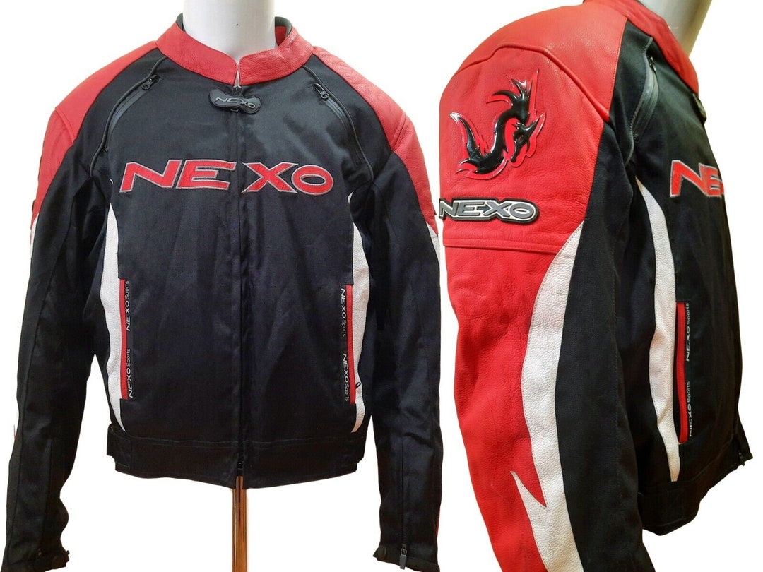 Y2K Leather Racing Motorcycle Jacket Armored Mens Size M Red Black ...
