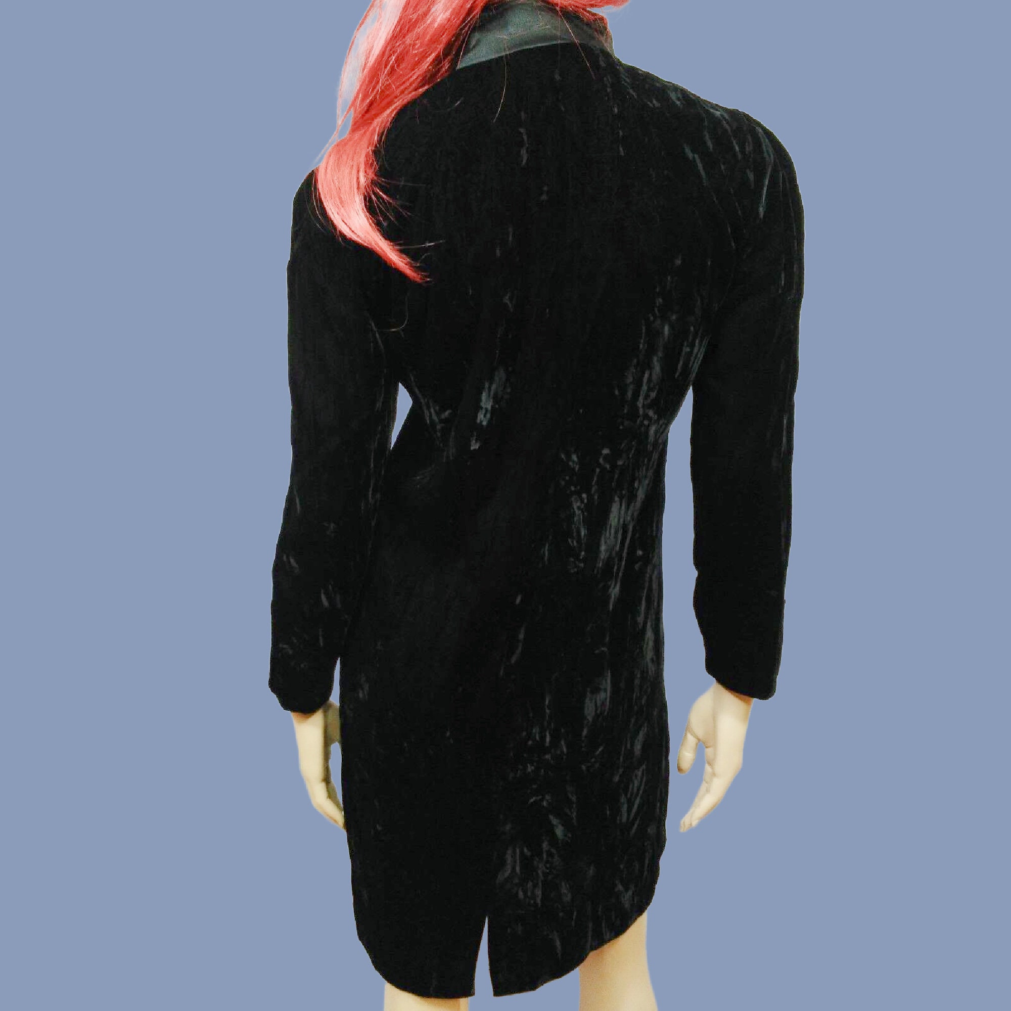 Vintage 80s Hidy Misawa Dress Gothic Black Crushed Velvet Funnel Neck ...