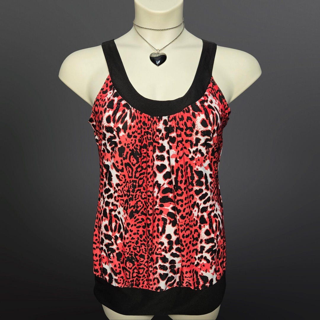 Y2K Leopard Print Long Top Size M Neon Orange Black Trashy Mcbling ...