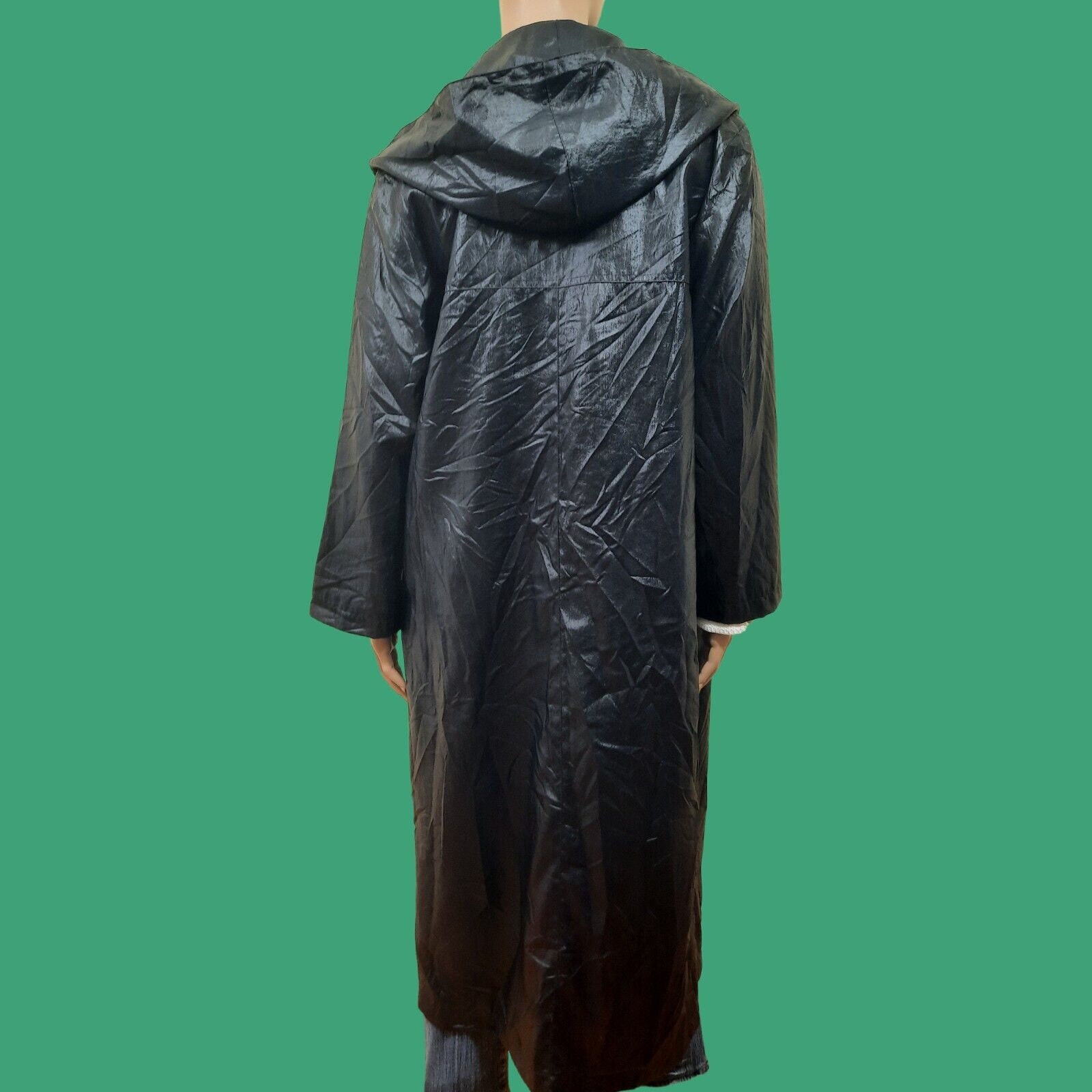 Vntage 90s Shiny Black Duster Jacket Long Full Length Coat Crinkled ...