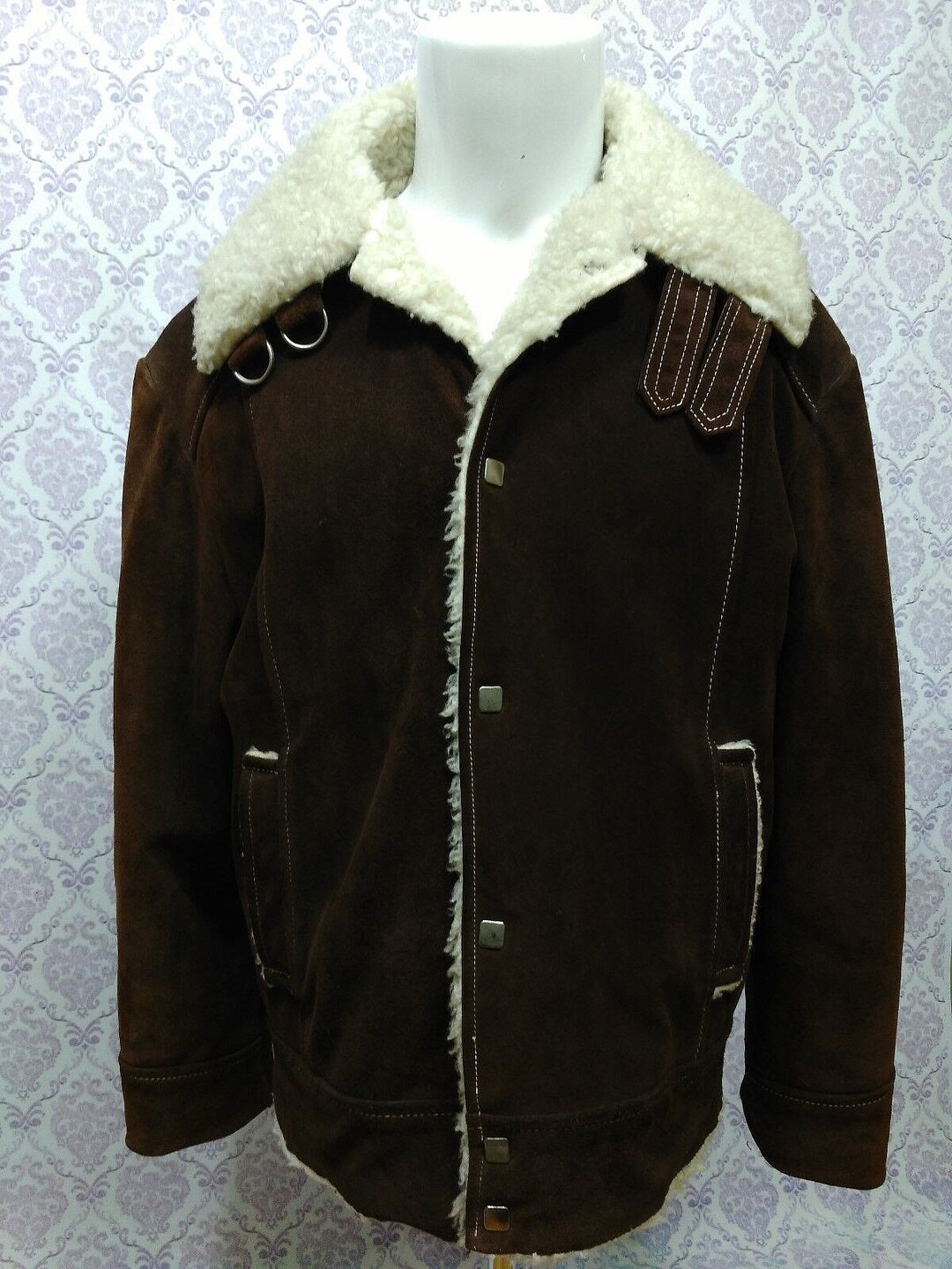 Vintage Rawhide Leather Faux Shearling Coat Mens L Aviator Western ...