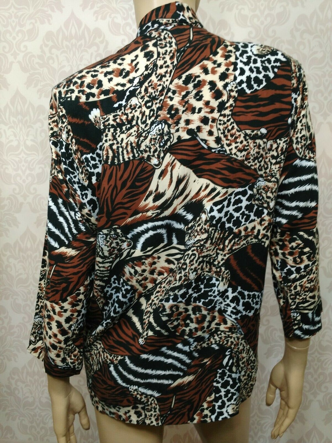 Vintage 80s Animal Print Blazer Jacket Size M Open Front Leopard Tiger ...