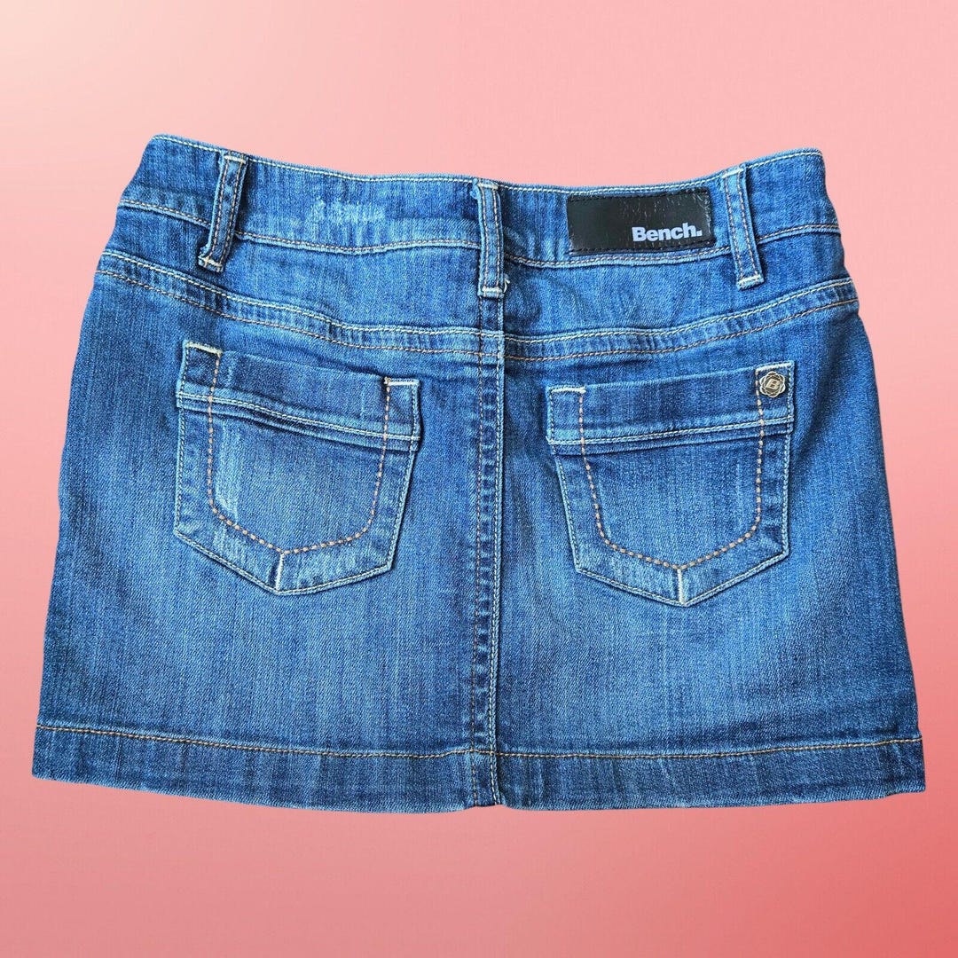 Y2K Bench Denim Micro Mini Skirt Womens Size 26 Low Rise Medium Wash ...