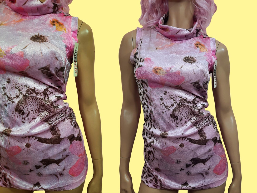 Y2K Pink Leopard Print Samt ärmelloses Top Damen Größe L - Etsy.de