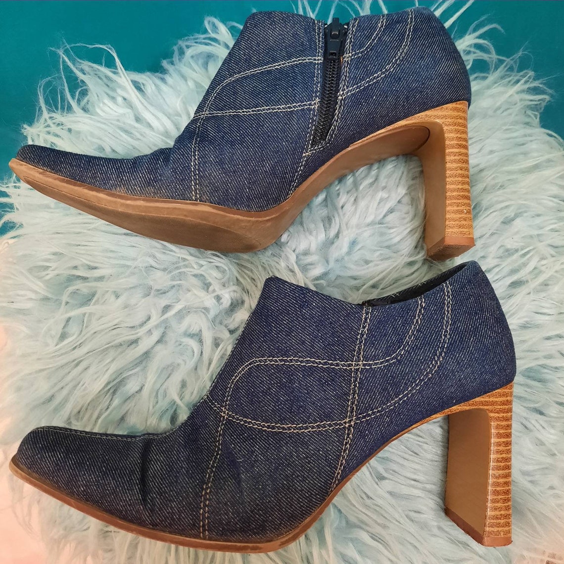 Y2K Blue Denim Ankle Bootie Shooties High Heels US 7 Square | Etsy
