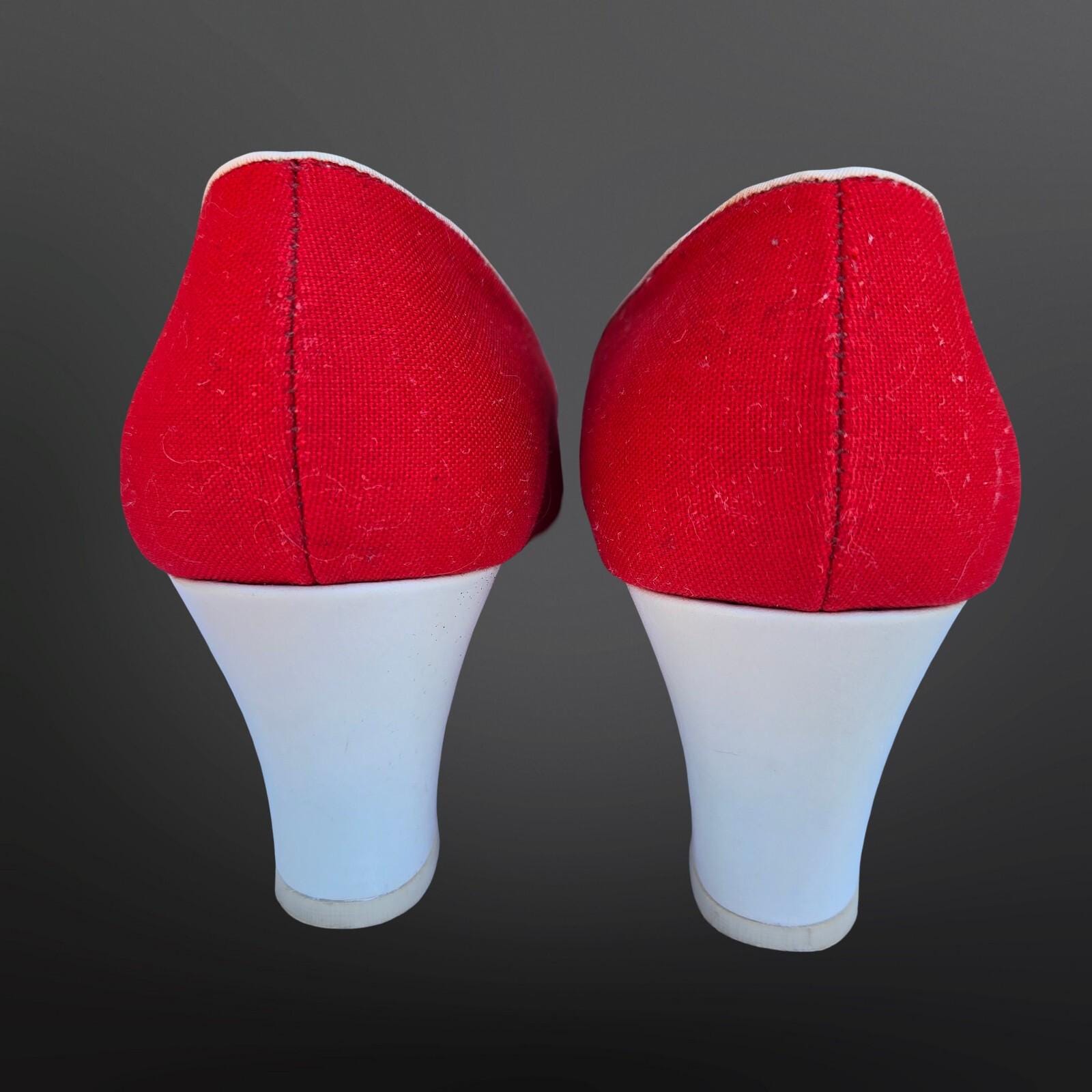 Vintage Socialites Spectator Heels Pumps Size 8 Red White 70s Does 40s ...