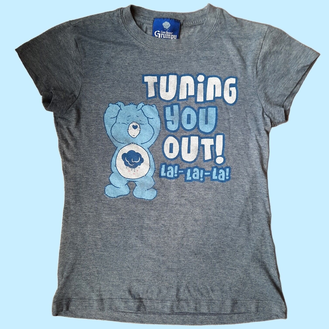 Y2k Care Bears Grumpy Bear Baby Tee T Shirt Blue Cap Sleeve Crew Neck 