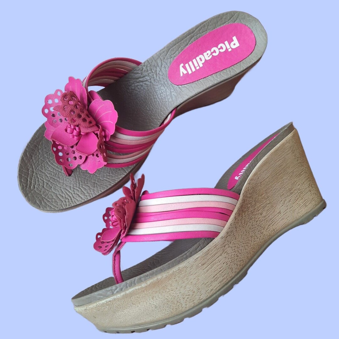 Y2K Pink Platform Wedge Sandals Thong 3D Flowers US 9 EUR 40 2000s - Etsy