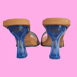 Vintage 90s Y2K Clear Plastic PVC Mules Faux Wood Transparent Blue ...