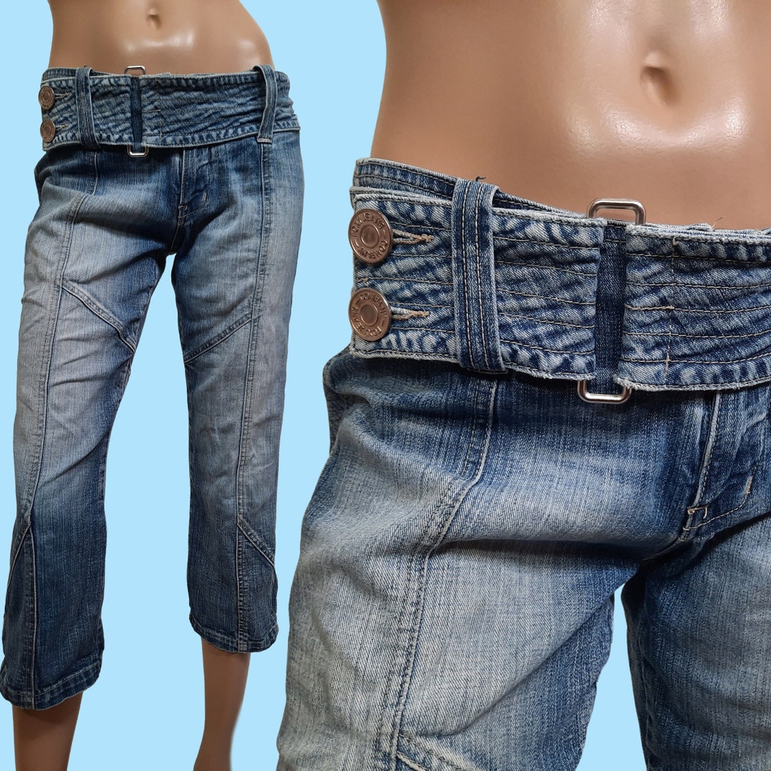 Vintage Y2K Foxy Low Rise Cropped Capri Jeans With Wide Belt US Size 7 ...