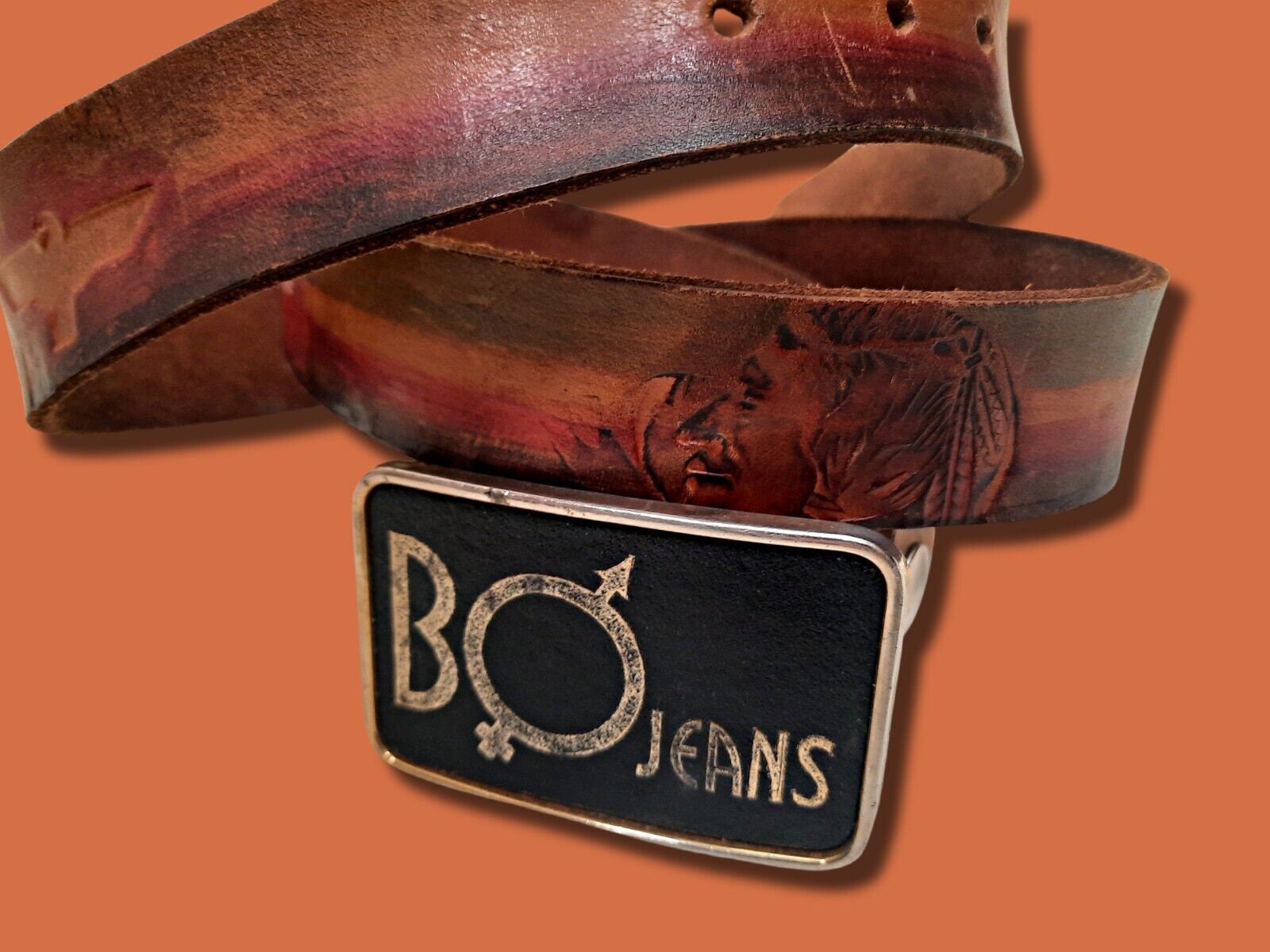 Vintage 70s 80s Tooled Leather Belt BO Jeans Big Buckle Brown - Etsy