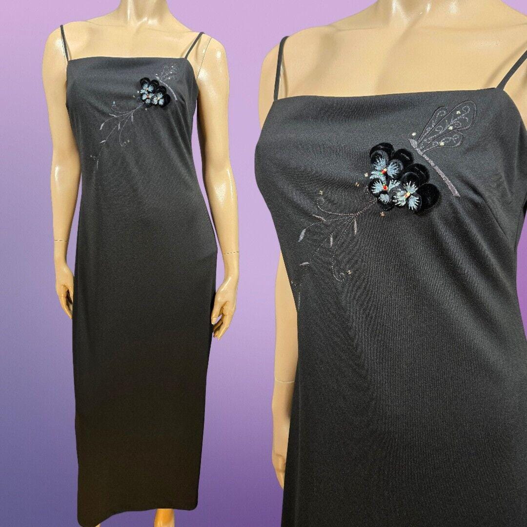 Vintage 90s Allen B Schwartz Black Prom Formal Dress Womens Size 8 ...