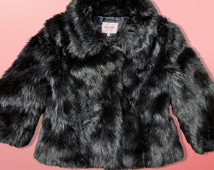 Y2K Juicy Couture Black Faux Fur Coat Jacket Size M Mcbling Boho Glam ...