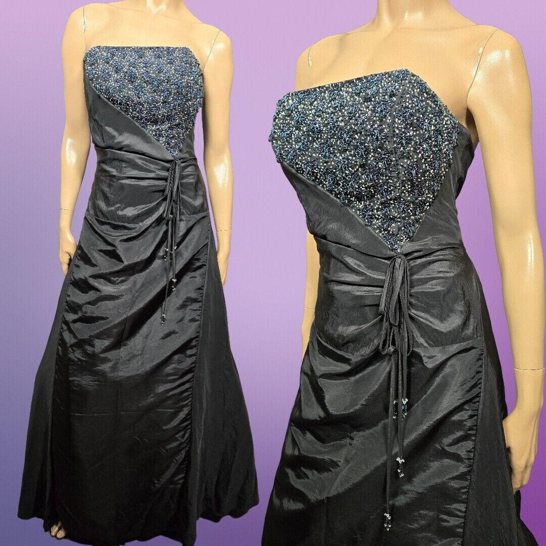 Y2K Goth Whimsigoth Party Prom Dress Size 6 Black Blue Beaded Formal ...
