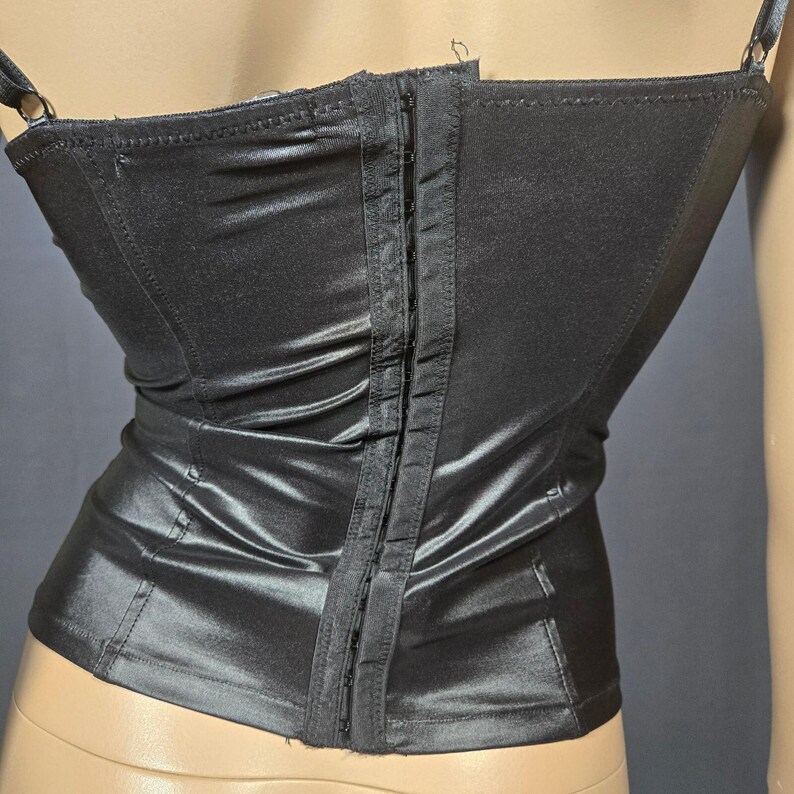Y2K Bustier Corset Top With Buckles Size S Shiny Black Leopard Lace ...