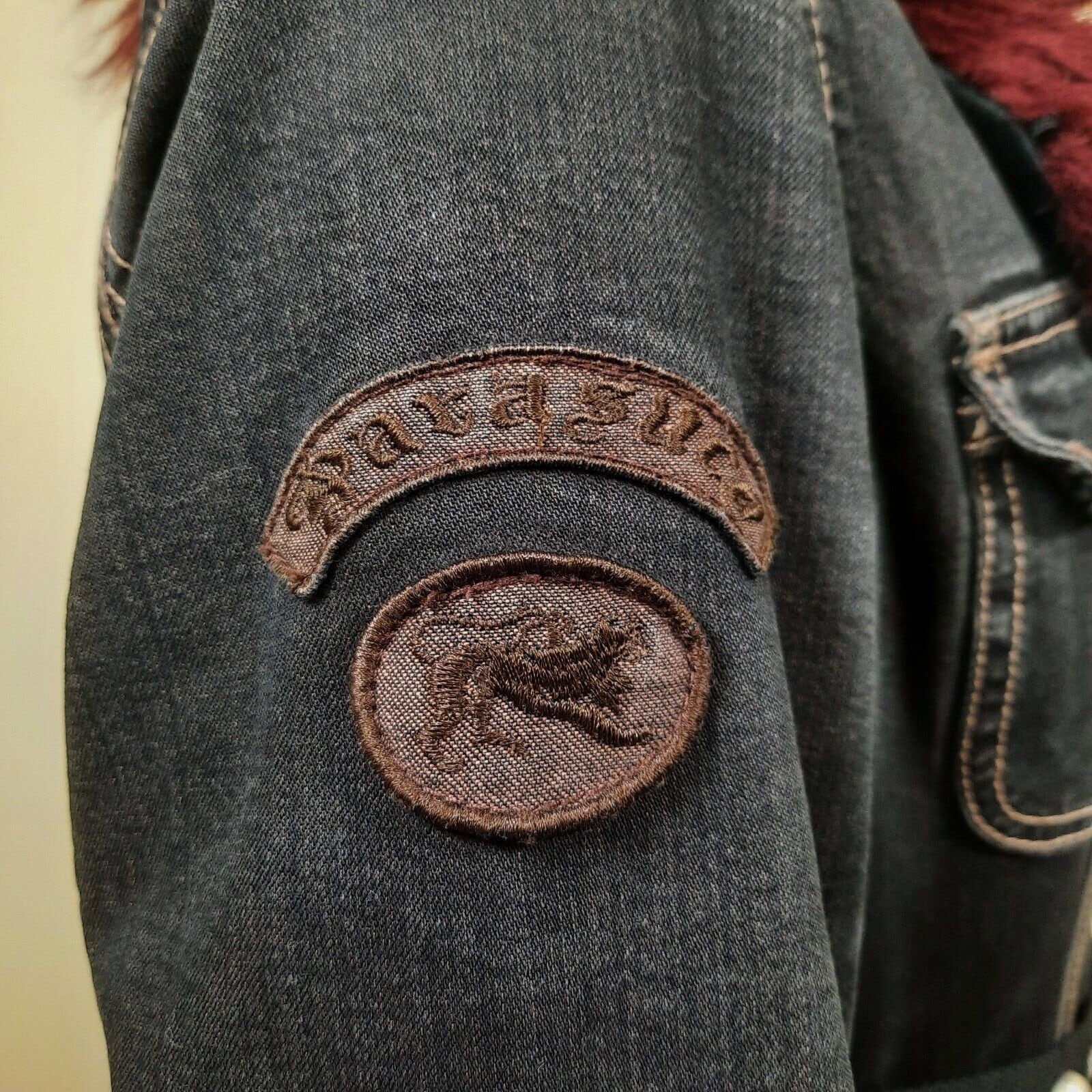 90s Y2K Parasuco Denim Faux Fur Jacket Size M Black Burgundy - Etsy