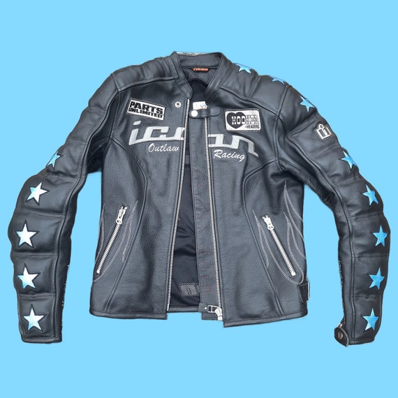 Y2K Icon Womens Leather Moto Racing Jacket Black Meta… - Gem