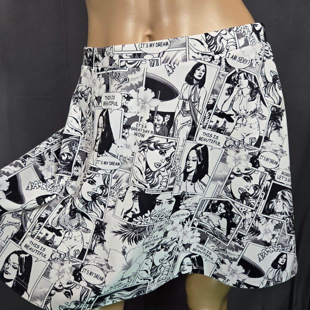 Y2K Mini Skater Skirt Comic Strip Print Black White Size M - Etsy Canada