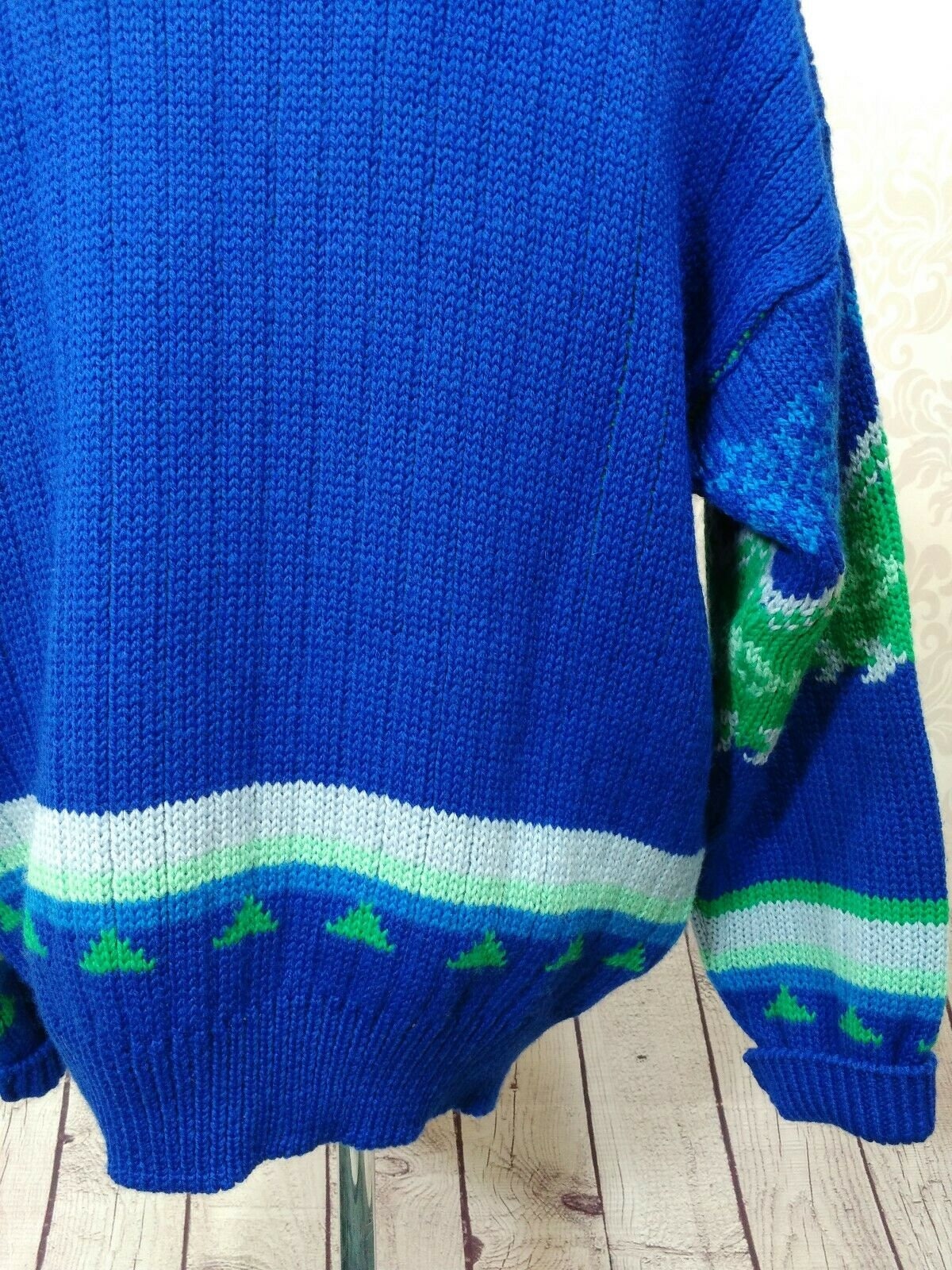 Vintage Steffner Austrain Wool Nordic Deer Sweater Size L Blue Green ...