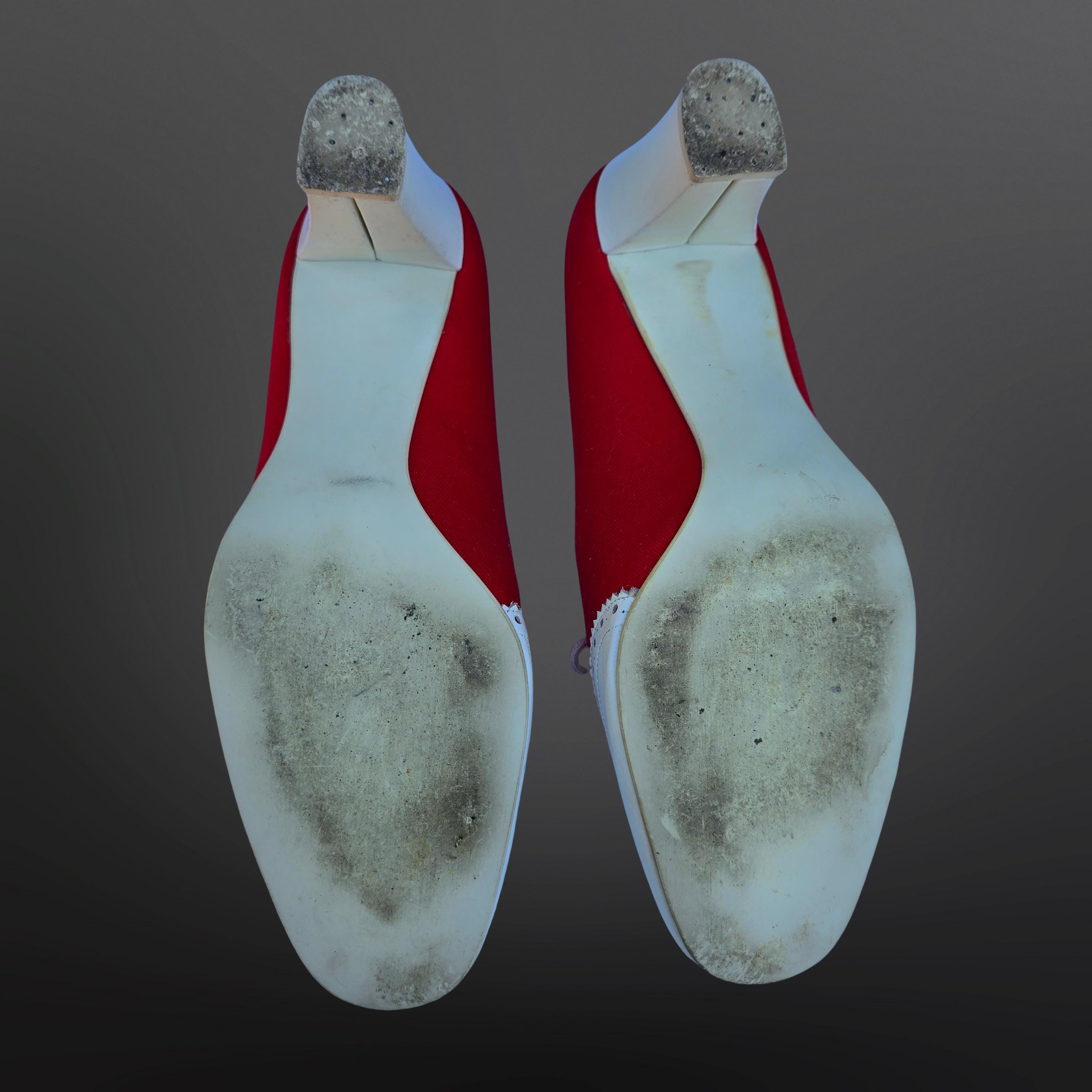 Vintage Socialites Spectator Heels Pumps Size 8 Red White 70s Does 40s ...