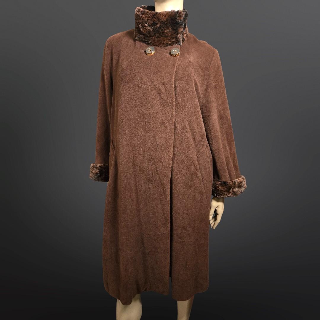 Vintage ZUKI Brown Wool Coat Sheared Beaver Fur Trim Size M A Line ...