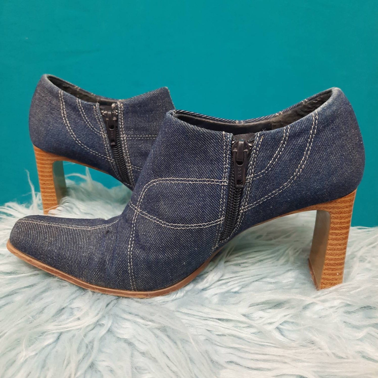 Y2K Blue Denim Ankle Bootie Shooties High Heels US 7 Square | Etsy