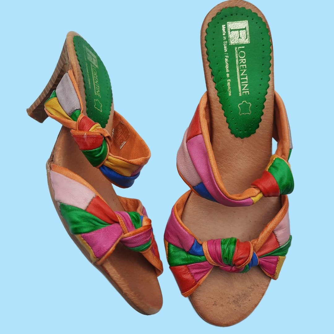 Vintage Florentine Mules Sandals US 6.5 EUR 37 Rainbow Striped Colorful ...