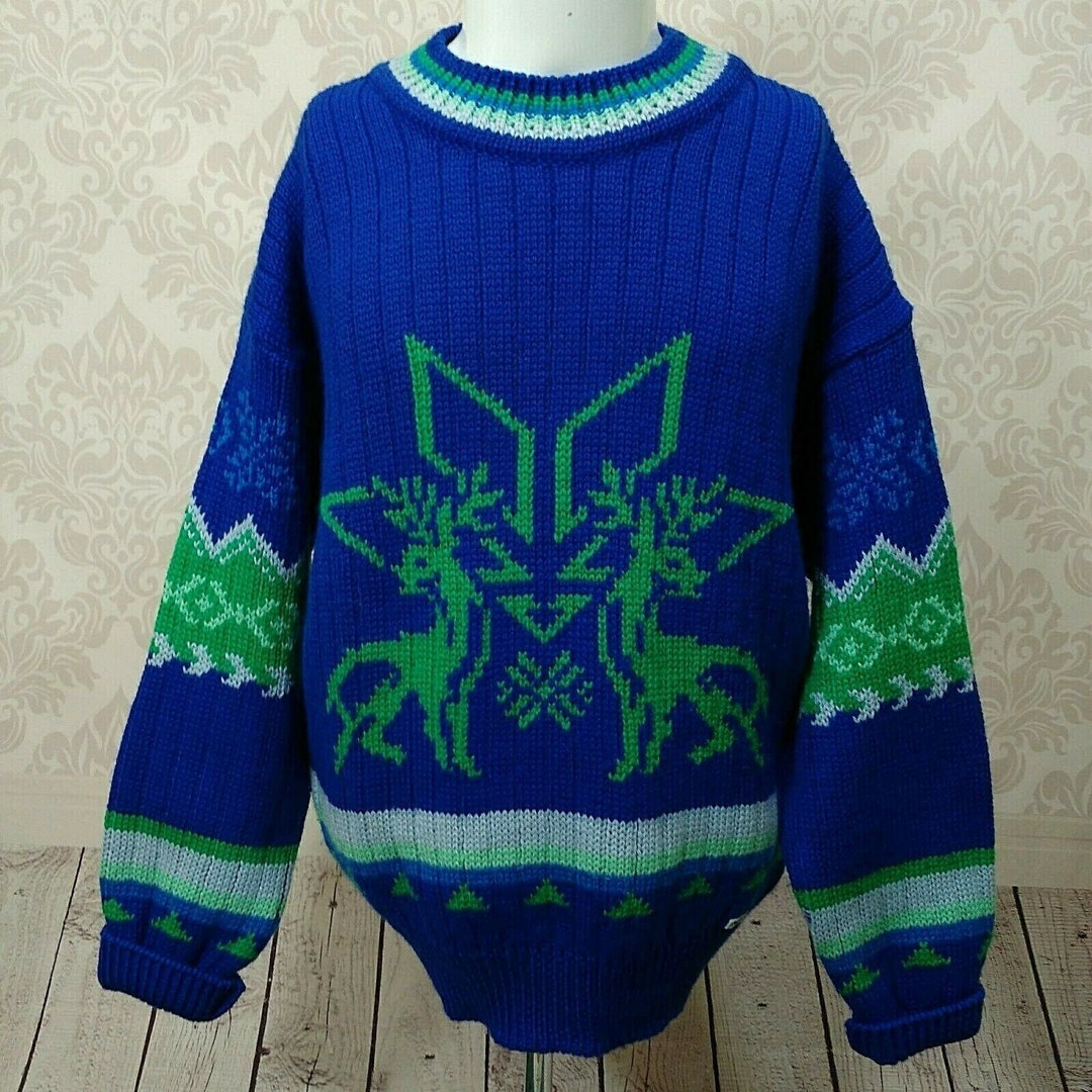 Vintage Steffner Austrain Wool Nordic Sweater Size L Blue - Etsy