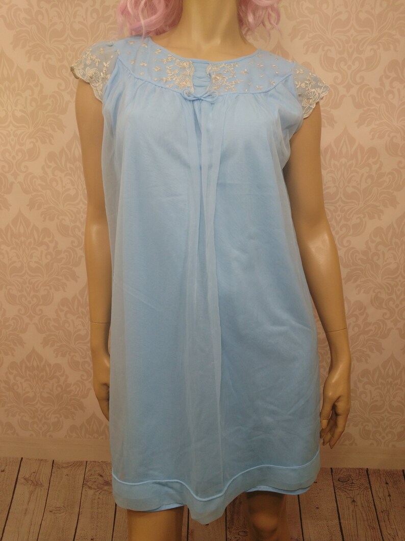 Vintage 60s Double Nylon Chiffon Peignoir Set S Blue Boudoir Etsy Canada