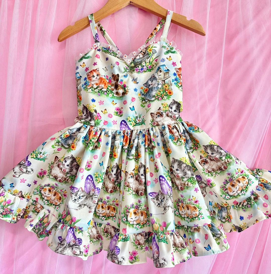 Girls Kitty Dress Spring Dress for Girl Twirl Dress Girls Cat Dress ...