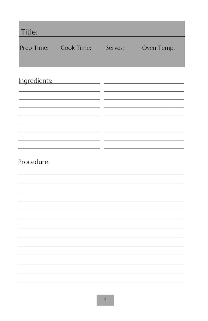 My Recipe Book Template and Printable Empty Recipe Book - Etsy
