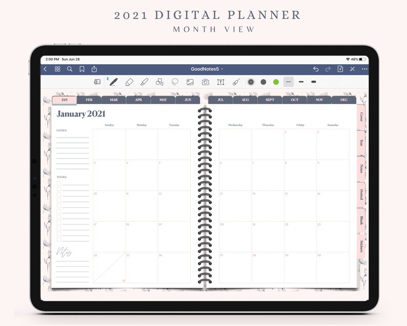 2021 Digital Planner Floral Blush and Gray Goodnotes Notability Zoom ...