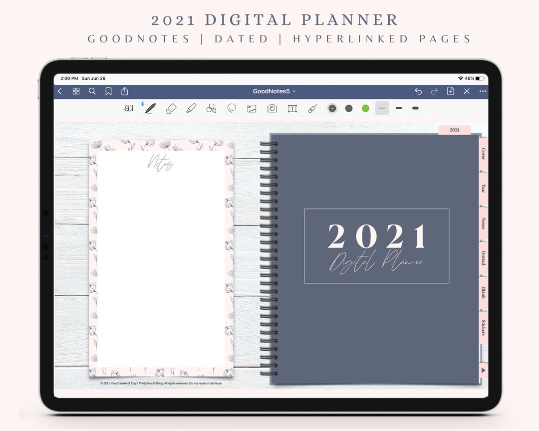 2021 Digital Planner Floral Blush and Gray | Goodnotes | Notability ...