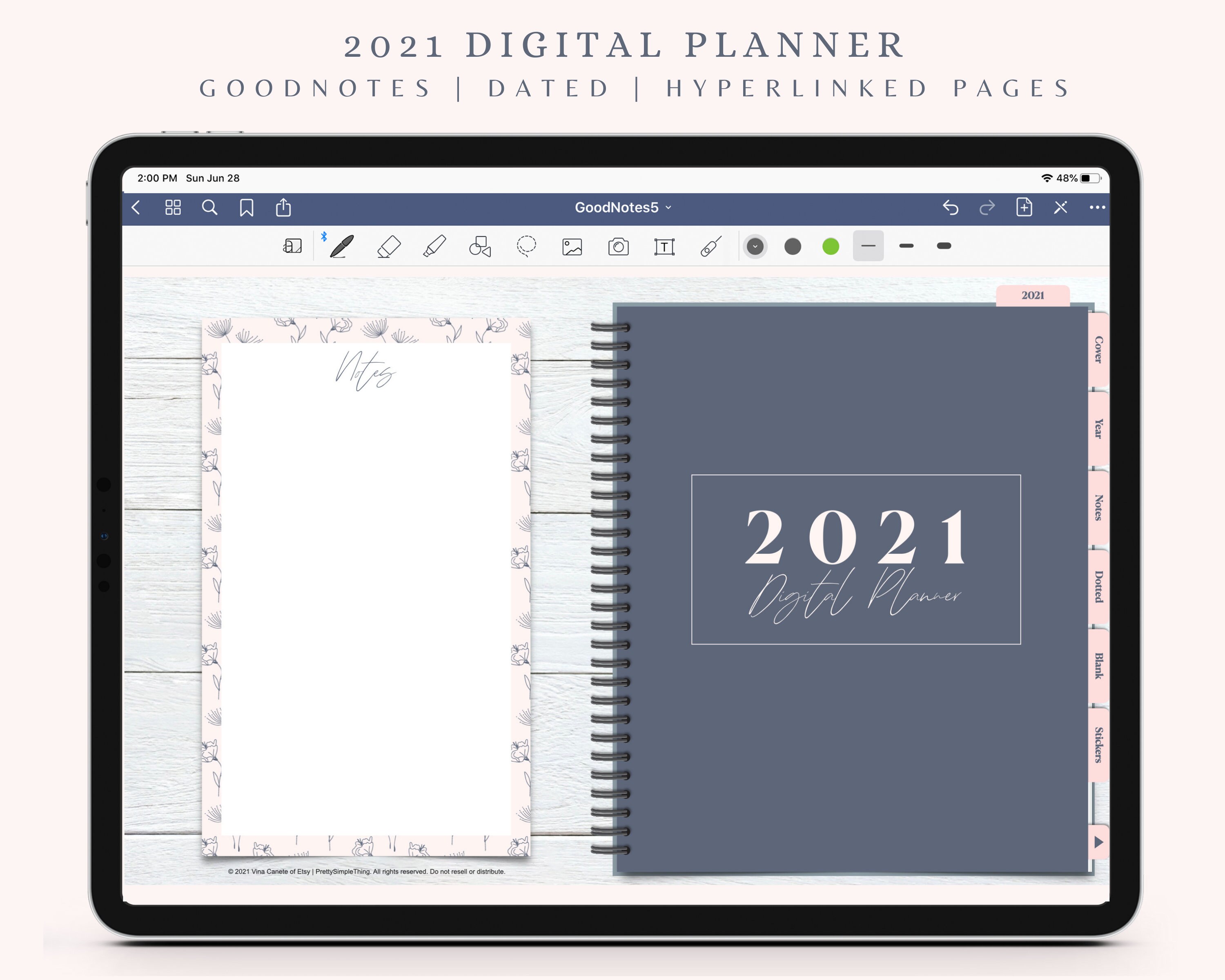 2021 Digital Planner Floral Blush and Gray Goodnotes Notability Zoom ...