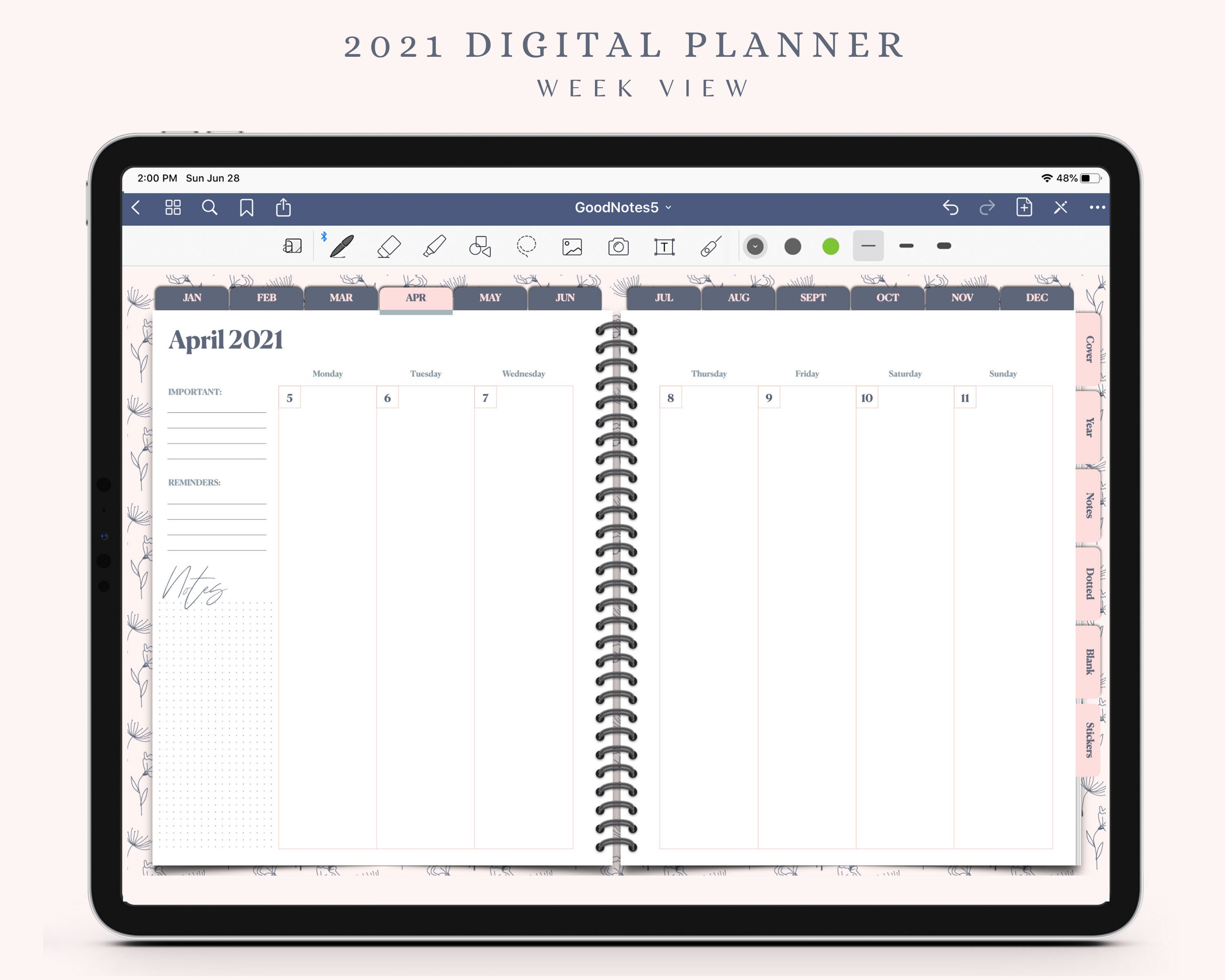 2021 Digital Planner Floral Blush and Gray Goodnotes Notability Zoom ...