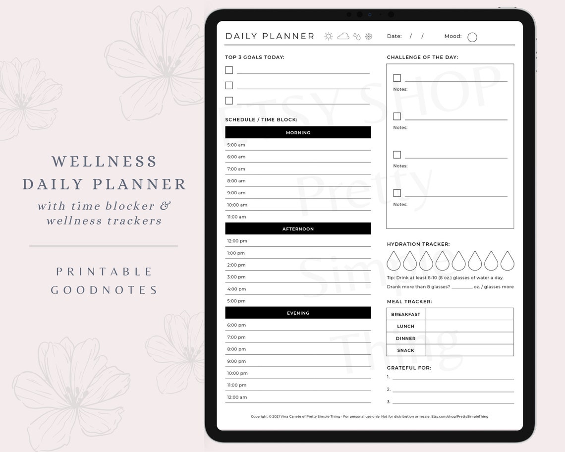 Daily Wellness Challenge Planner 2021 | Time Blocking Scheduler ...