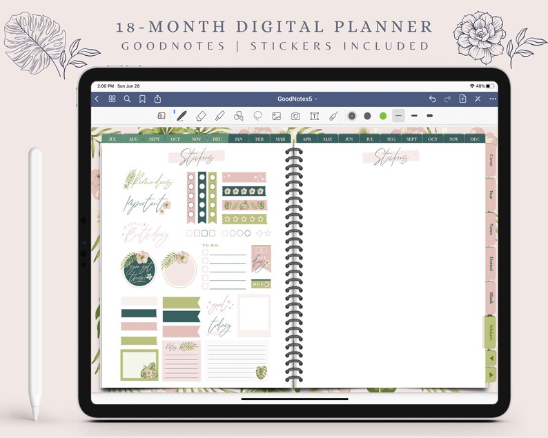 18-month Digital Planner – Tropical Theme for Goodnotes - Etsy