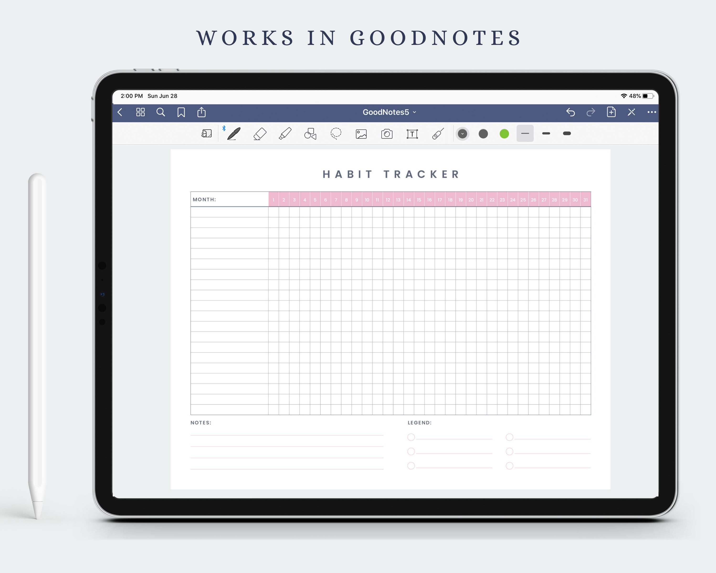 Minimalist Monthly Habit Tracker - 4 Color Variations Included ...