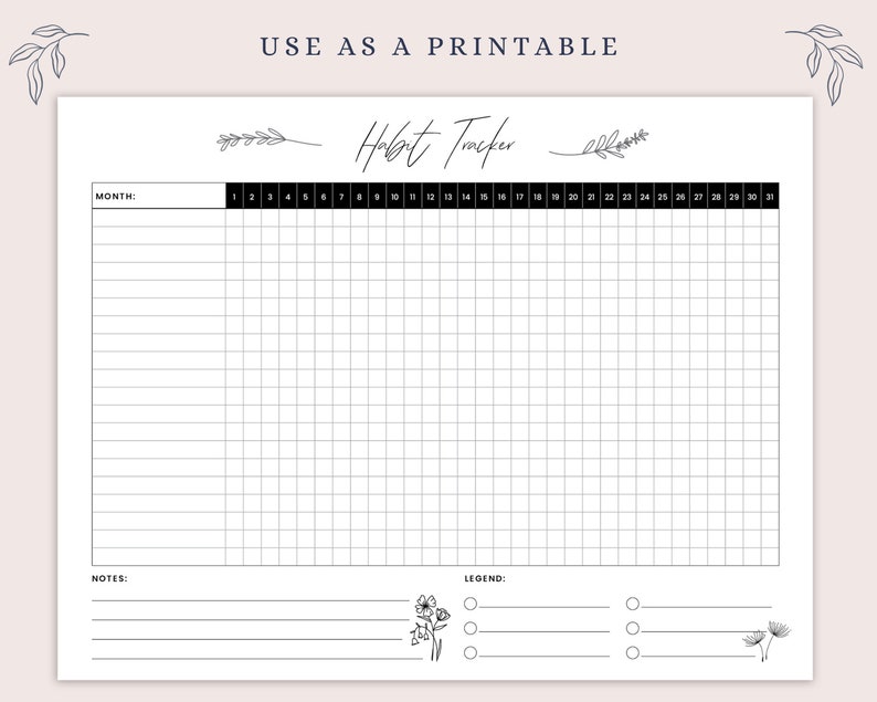 Boho Monthly Habit Tracker - 4 Color Variations Included | Printable ...